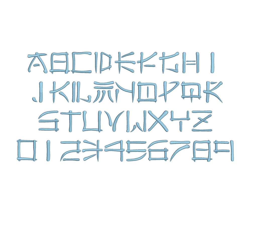 Far East embroidery font formats dst, exp, pes, jef and xxx, Sizes 1 ...