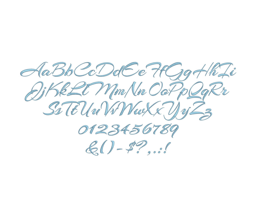 Sarah Script embroidery font formats bx, dst, exp, pes, jef and xxx, S ...
