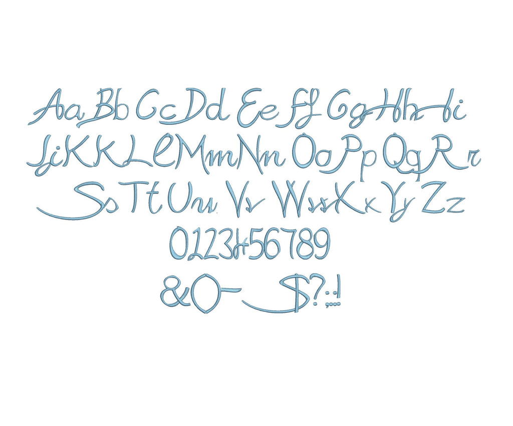Sabrina Script embroidery font formats dst, exp, pes, jef and xxx, Siz ...