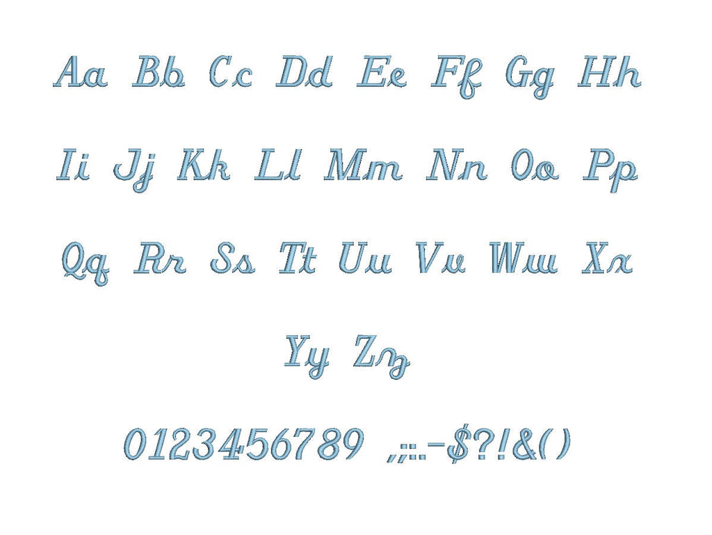 Italian Script embroidery BX font Sizes 0.25 (1/4), 0.50 (1/2), 1, 1.5 ...