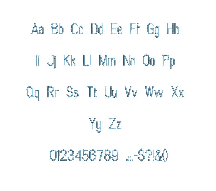 Narrow Block embroidery BX font Sizes 0.25 (1/4), 0.50 (1/2), 1, 1.5 ...