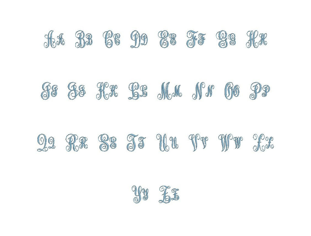 Vine Monogram font PES format Satin Stitches 15 Sizes 0.25 (1/4) up to ...