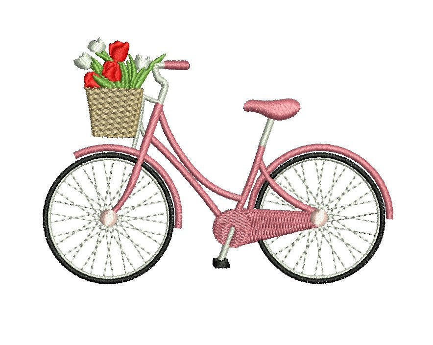 Bicycle machine embroidery design with flower basket instant download ...